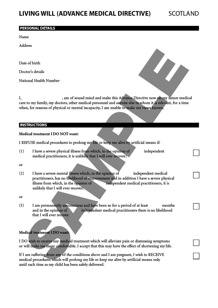 Living Will / Advance Decision - Form Template & Sample | lawpack.co.uk ...